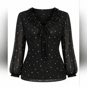 19 Cooper | Tops | 9 Cooper 2x Sheer Black Star Print Ruffle Blouse ...